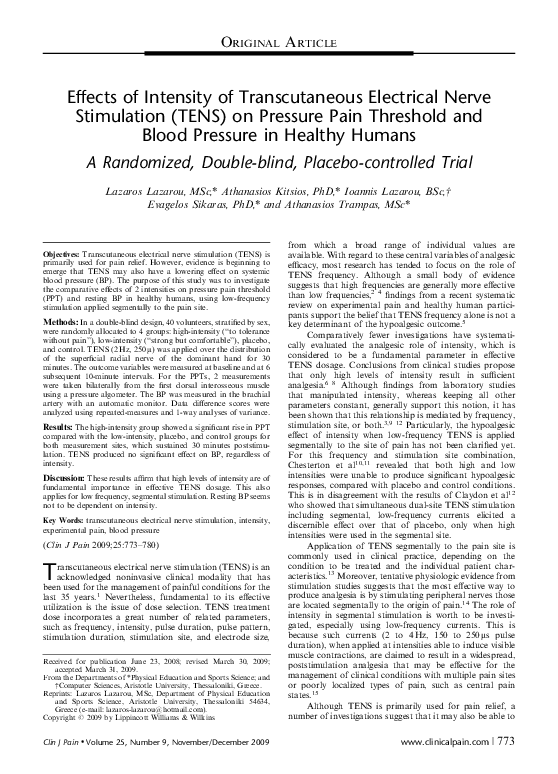 (PDF) Effects of Intensity of Transcutaneous Electrical Nerve Stimulation (TENS) on Pressure ...