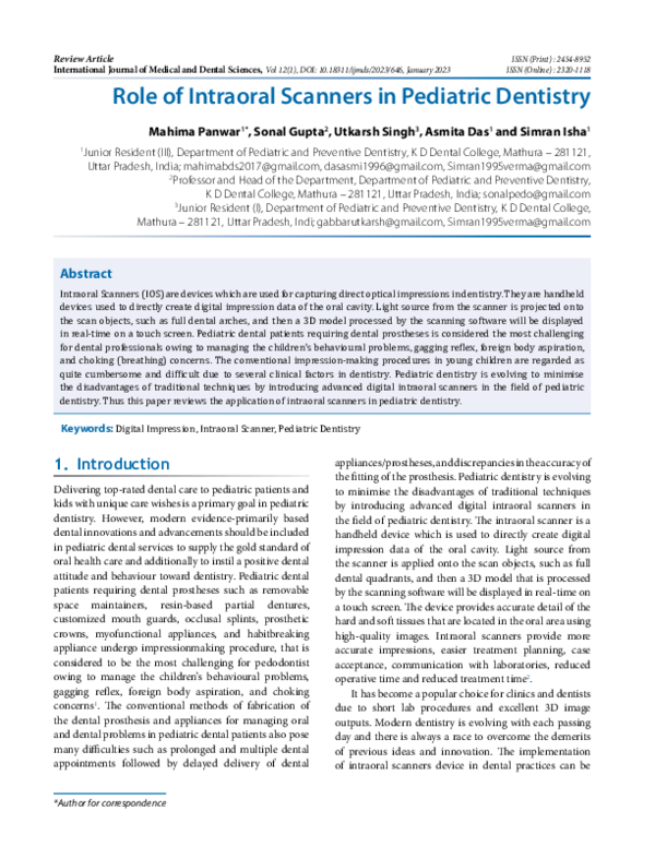 (PDF) Role of Intraoral Scanners in Pediatric Dentistry