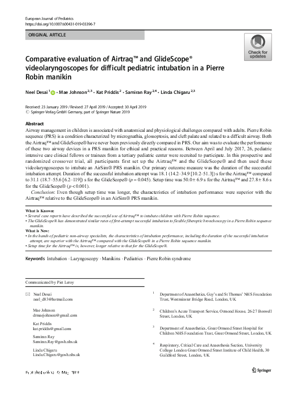 (PDF) Comparative evaluation of Airtraq™ and GlideScope ...
