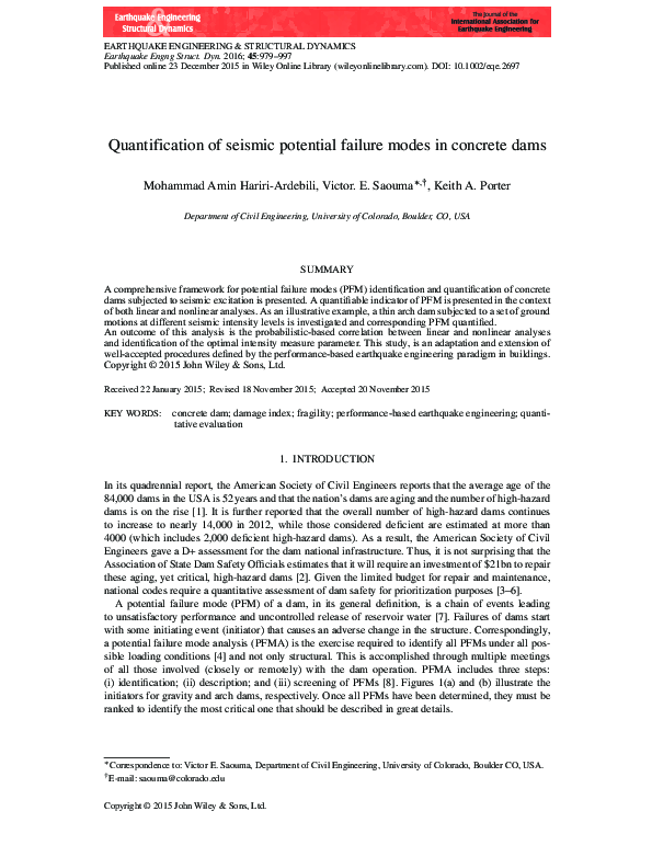 (PDF) Quantification of seismic potential failure modes in concrete dams (PDF) Quantification of seismic potential failure modes in concrete dams