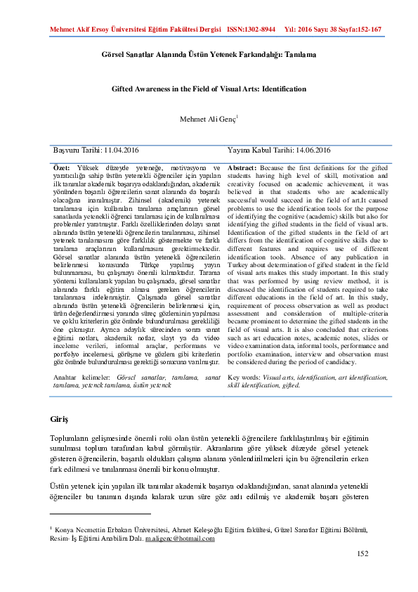 (PDF) Gifted Awareness in the Field of Visual Arts: Identification