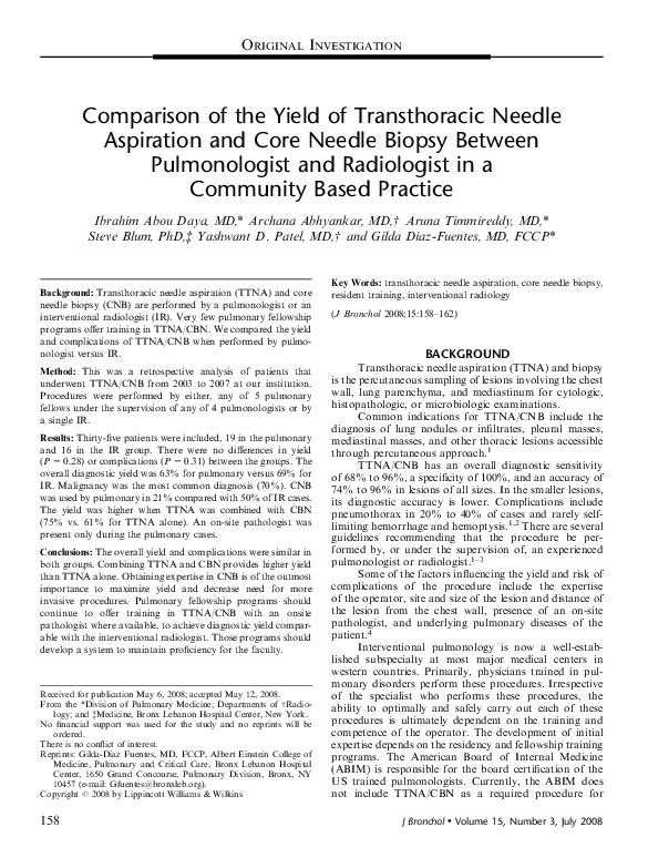 (PDF) Comparison of the Yield of Transthoracic Needle Aspiration and ...