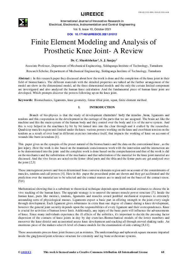 (PDF) Finite Element Modeling and Analysis of Prosthetic Knee Joint- A Review