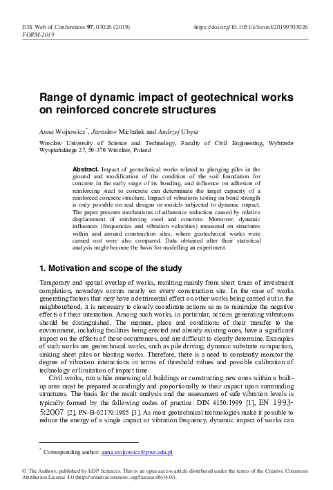 (PDF) Range of dynamic impact of geotechnical works on reinforced ...