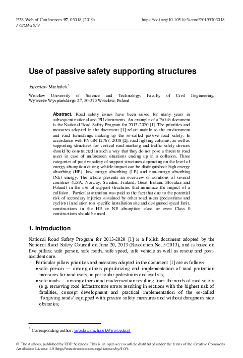 (PDF) Use of passive safety supporting structures