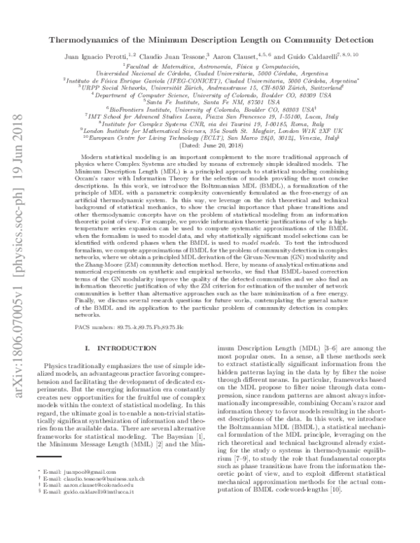 (PDF) Thermodynamics of the Minimum Description Length on Community Detection