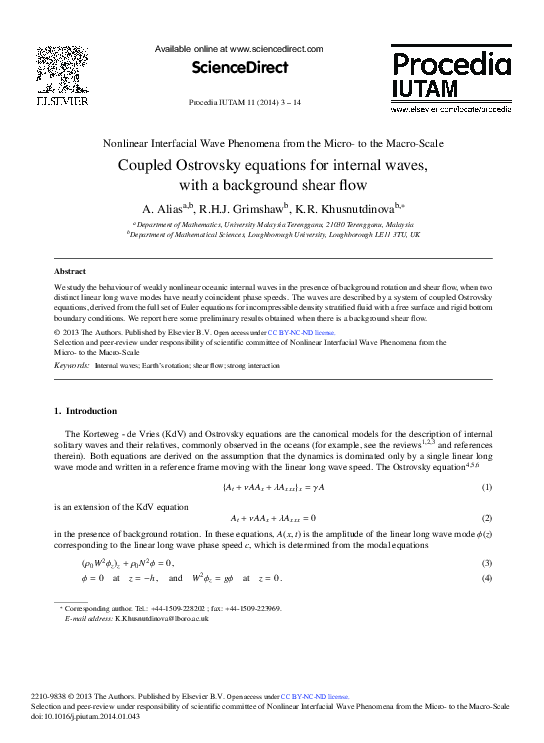 (PDF) Coupled Ostrovsky Equations for Internal Waves, with a Background ...