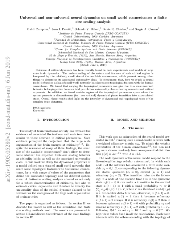 (PDF) Universal and nonuniversal neural dynamics on small world connectomes: A finite-size ...