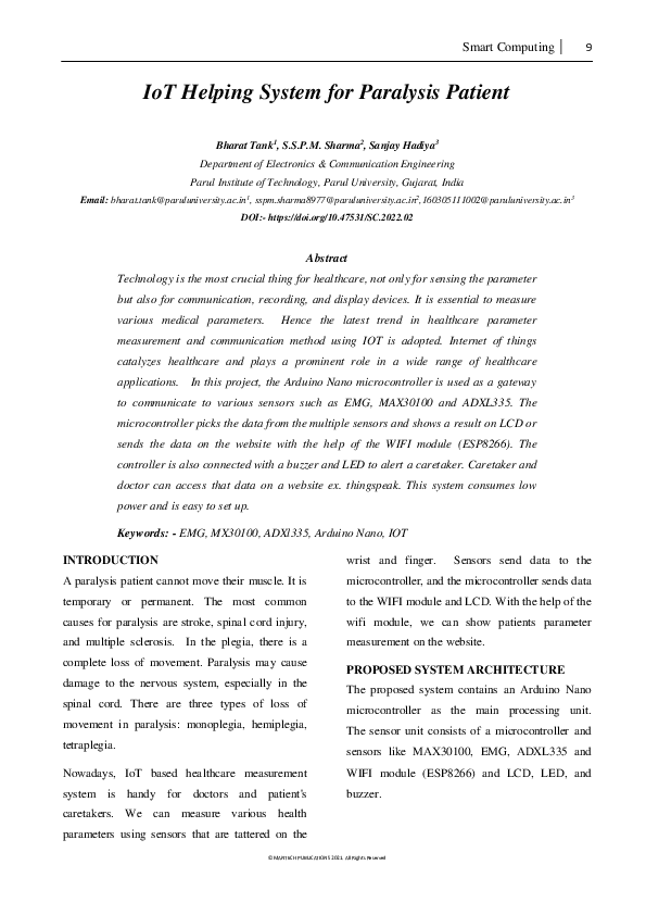 (PDF) IoT Helping System for Paralysis Patient