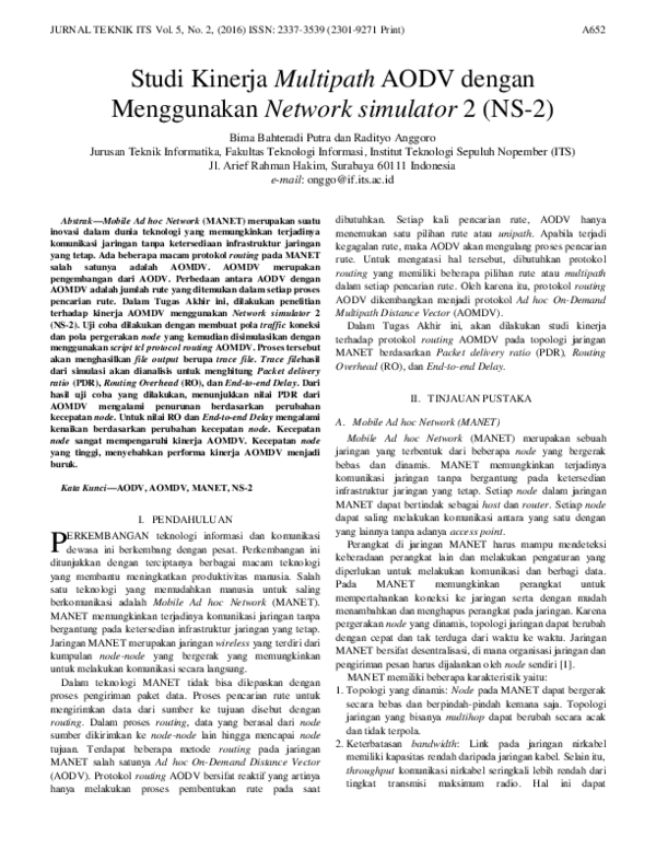 (PDF) Studi Kinerja Multipath AODV dengan Menggunakan Network simulator 2 (NS-2)