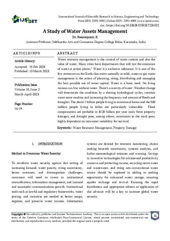 (PDF) A Study of Water Assets Management