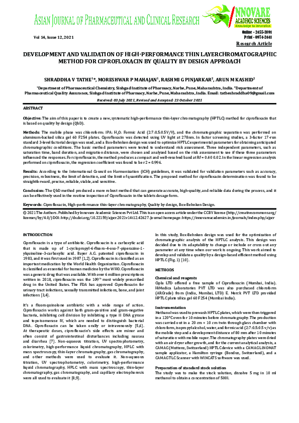 (PDF) DEVELOPMENT AND VALIDATION OF HIGH-PERFORMANCE THIN LAYERCHROMATOGRAPHIC METHOD FOR ...