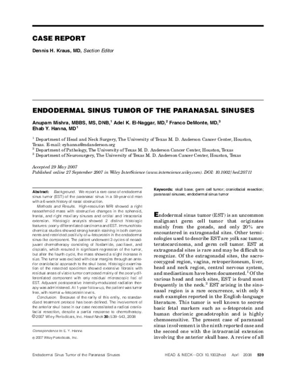 (PDF) Endodermal sinus tumor of the paranasal sinuses | Anupam Mishra - Academia.edu