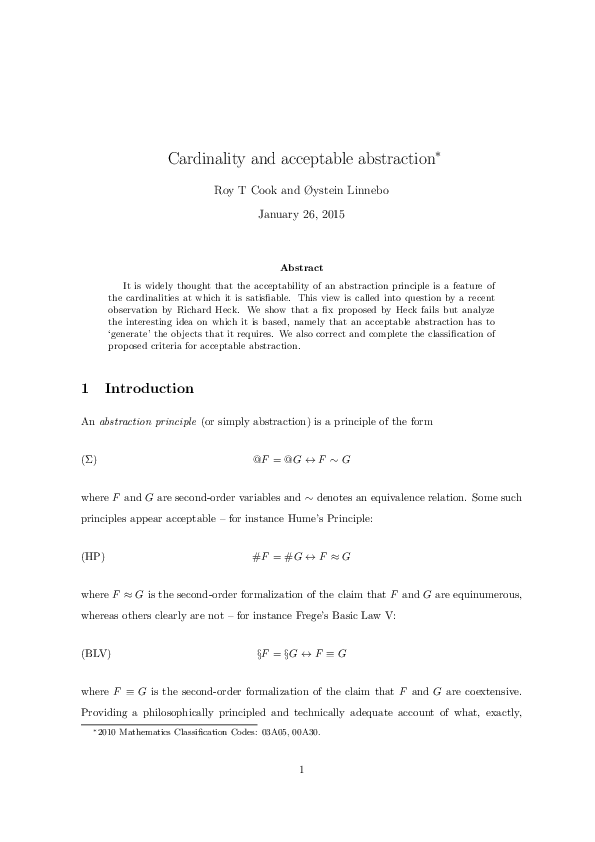 (PDF) Cardinality and Acceptable Abstraction
