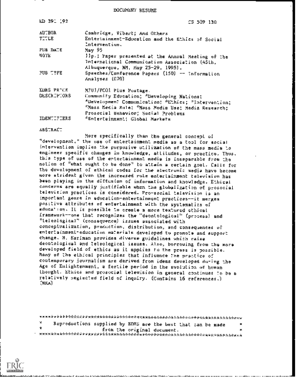 (PDF) Entertainment-Education and the Ethics of Social Intervention