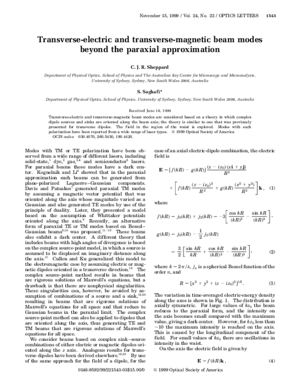 (PDF) Transverse-electric and transverse-magnetic beam modes beyond the paraxial approximation