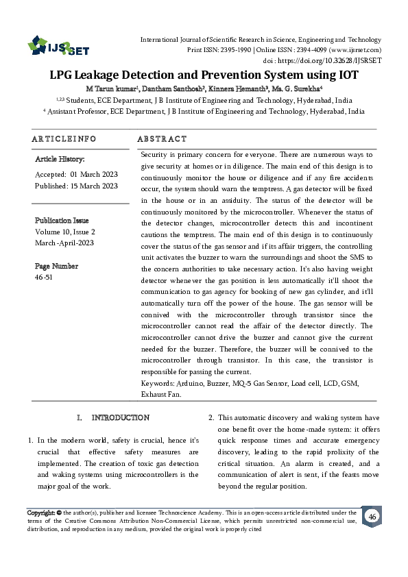 (PDF) LPG Leakage Detection and Prevention System using IOT