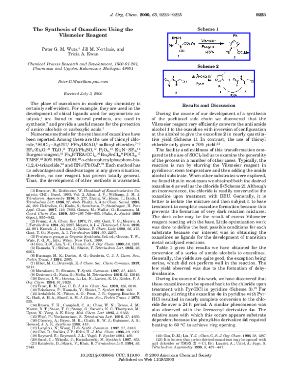 (PDF) The Synthesis of Oxazolines Using the Vilsmeier Reagent