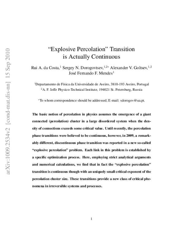 (PDF) Explosive Percolation Transition is Actually Continuous