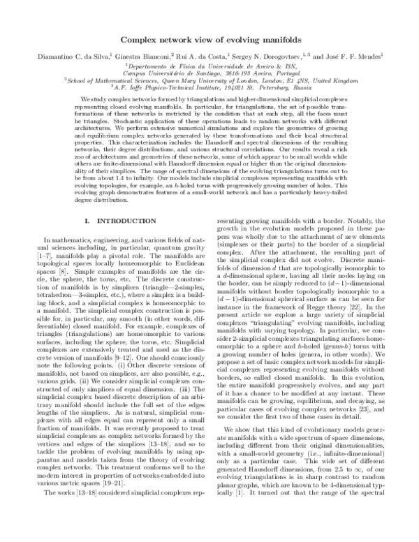 (PDF) Complex network view of evolving manifolds