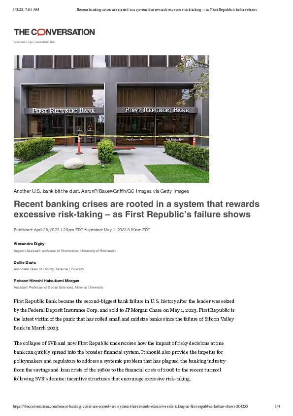 (PDF) Recent banking crises are rooted in a system that rewards ...