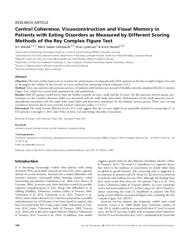 (PDF) Central Coherence, Visuoconstruction and Visual Memory in Patients with Eating Disorders ...