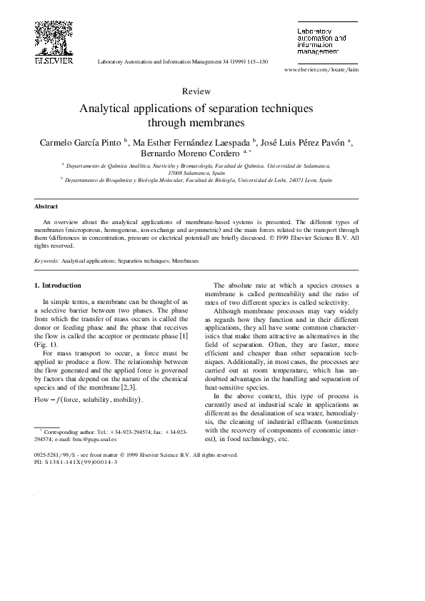 (PDF) Analytical applications of separation techniques through membranes