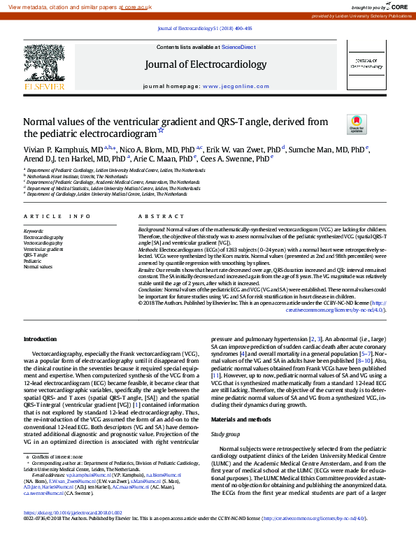 (PDF) Normal values of the ventricular gradient and QRS-T angle ...