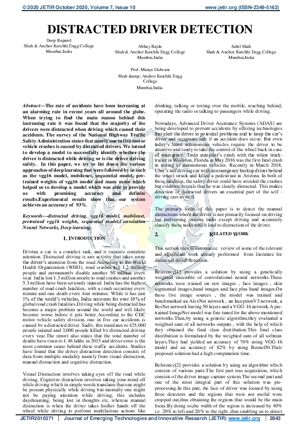 Pdf Distracted Driver Detection