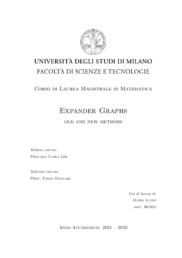 (PDF) Expander Graphs: old and new methods | Maria Luoni - Academia.edu
