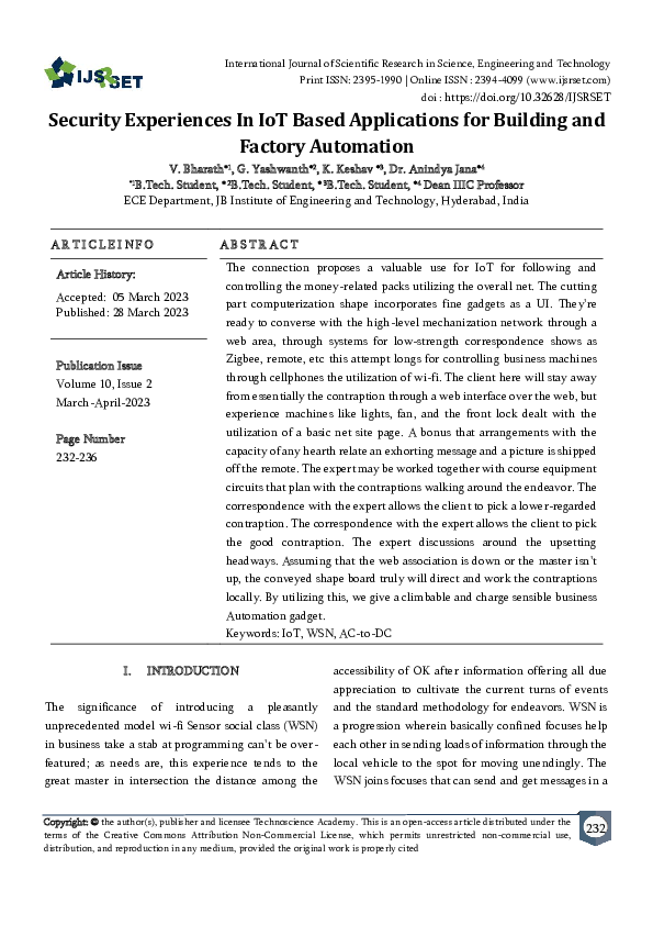 (PDF) Security Experiences In IoT Based Applications for Building and Factory Automation