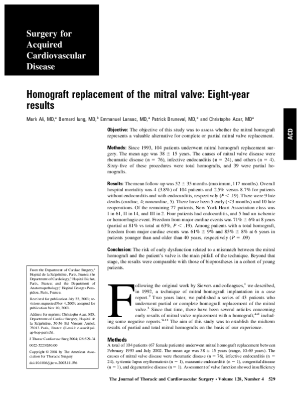 (PDF) Homograft replacement of the mitral valve: Eight-year results
