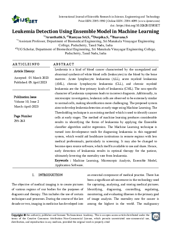 Pdf Leukemia Detection Using Ensemble Model In Machine Learning