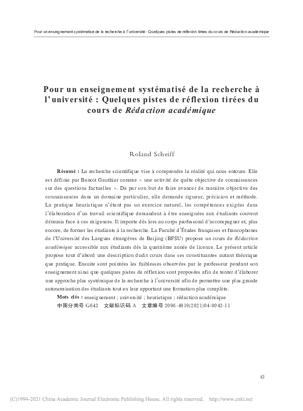 (PDF) Pour un enseignement systématisé de la recherche à l' université ...