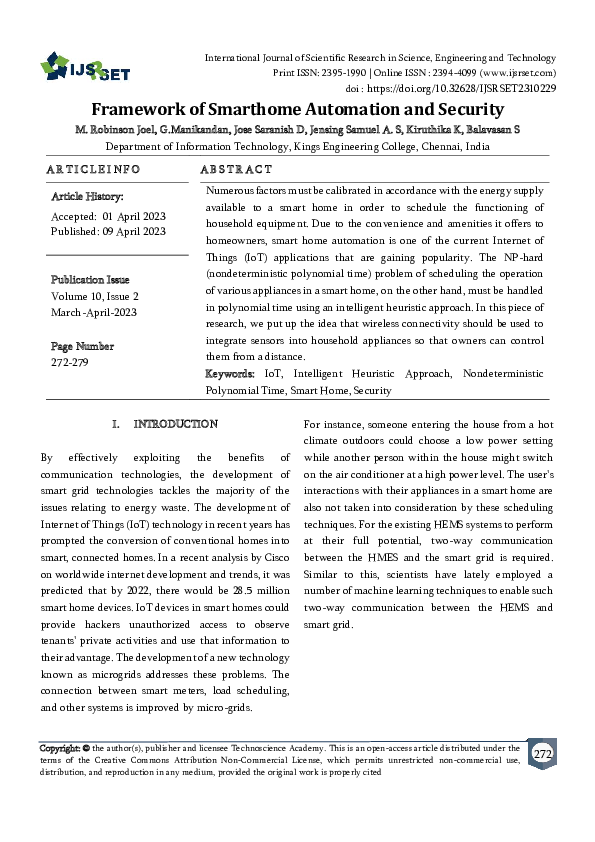 (PDF) Framework of Smarthome Automation and Security