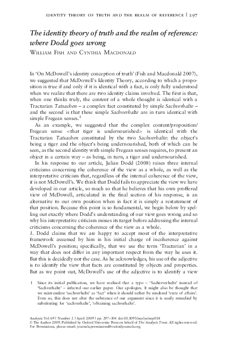 (PDF) The identity theory of truth and the realm of reference: where ...