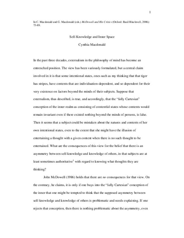 (PDF) Self-Knowledge and Inner Space