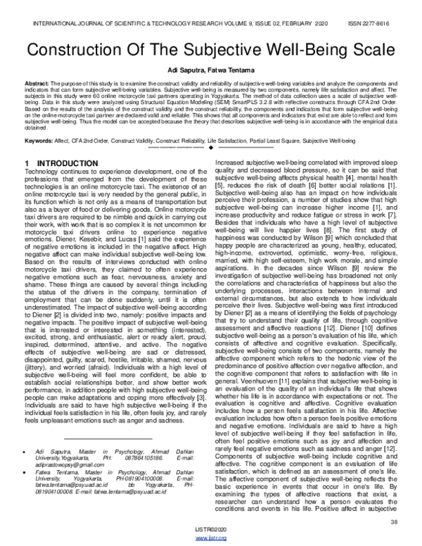 (PDF) Construction Of The Subjective Well-Being Scale