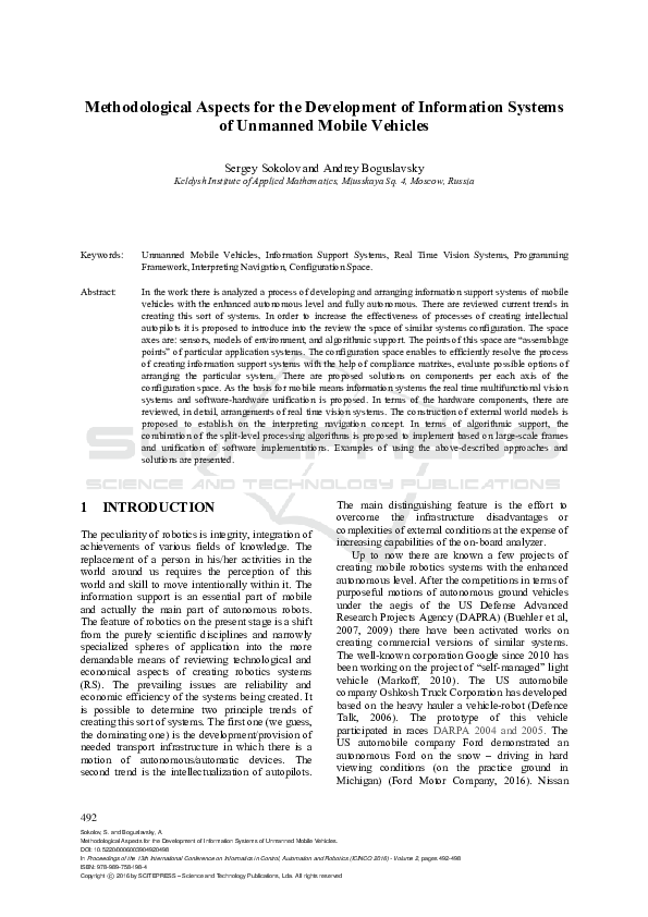(PDF) Methodological Aspects for the Development of Information Systems of Unmanned Mobile Vehicles