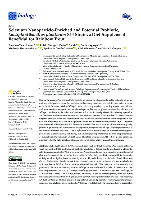 (PDF) Selenium Nanoparticle-Enriched and Potential Probiotic, Lactiplantibacillus plantarum S14 ...
