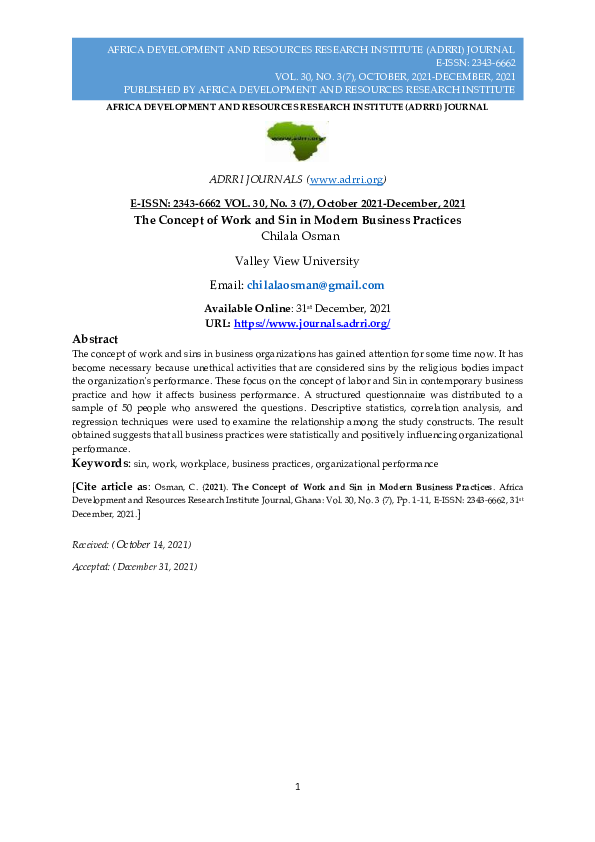 (PDF) The Concept of Work and Sin in Modern Business Practices