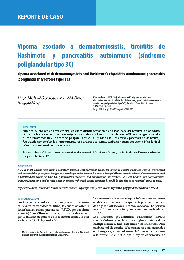(PDF) Vipoma asociado a dermatomiosistis, tiroiditis de Hashimoto y ...