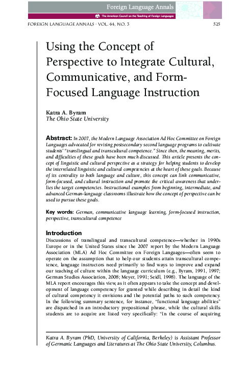 (PDF) Using the Concept of Perspective to Integrate Cultural, Communicative, and Form-Focused ...