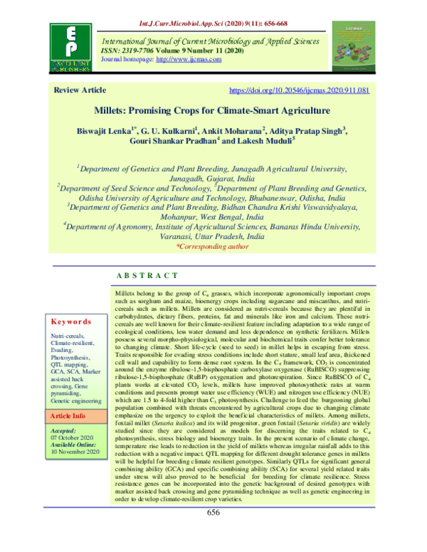 Pdf Millets Promising Crops For Climate Smart Agriculture