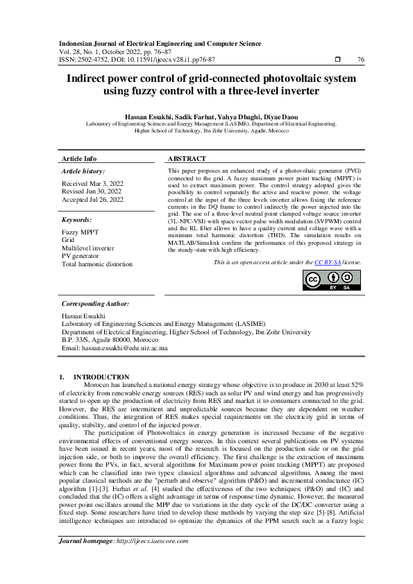 (PDF) Indirect power control of grid-connected photovoltaic system using fuzzy control with a ...