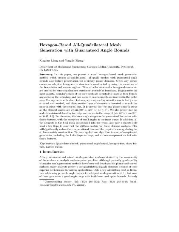 Pdf Hexagon Based All Quadrilateral Mesh Generation With Guaranteed Angle Bounds