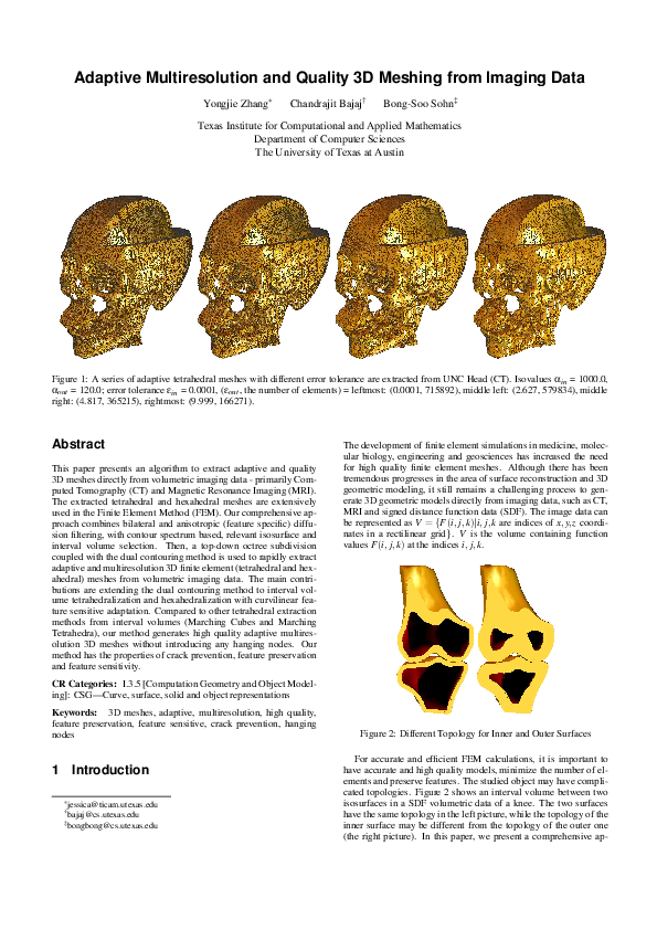 (PDF) Adaptive Multiresolution and Quality 3D Meshing from Imaging Data | Yongjie Zhang ...