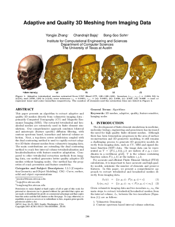(PDF) Adaptive and quality 3D meshing from imaging data