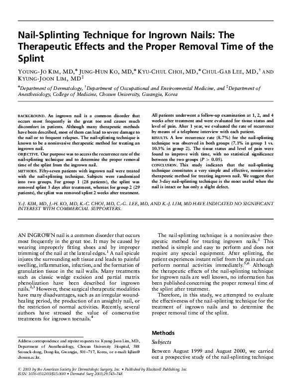 (PDF) Nail-Splinting Technique for Ingrown Nails: The Therapeutic ...