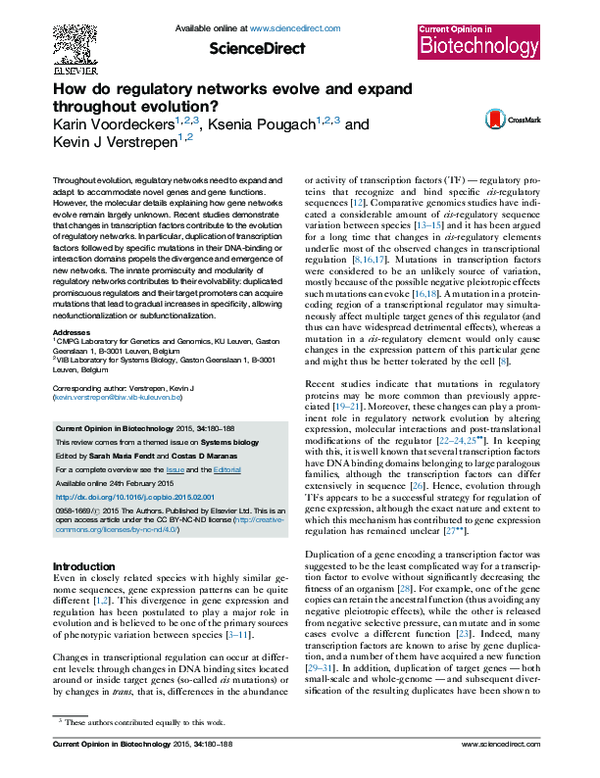 (PDF) Evolutionary Dynamics of Regulatory Networks